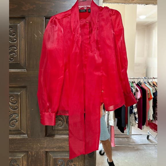 Halogen | Tops | Halogen Atlantic Pacific Red Taffeta Ls Bow Blouse ...